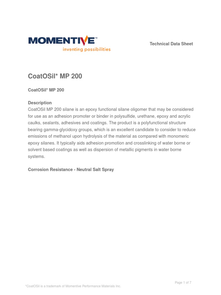 Coatosil MP 200: Technical Data Sheet | PDF | Epoxy | Paint