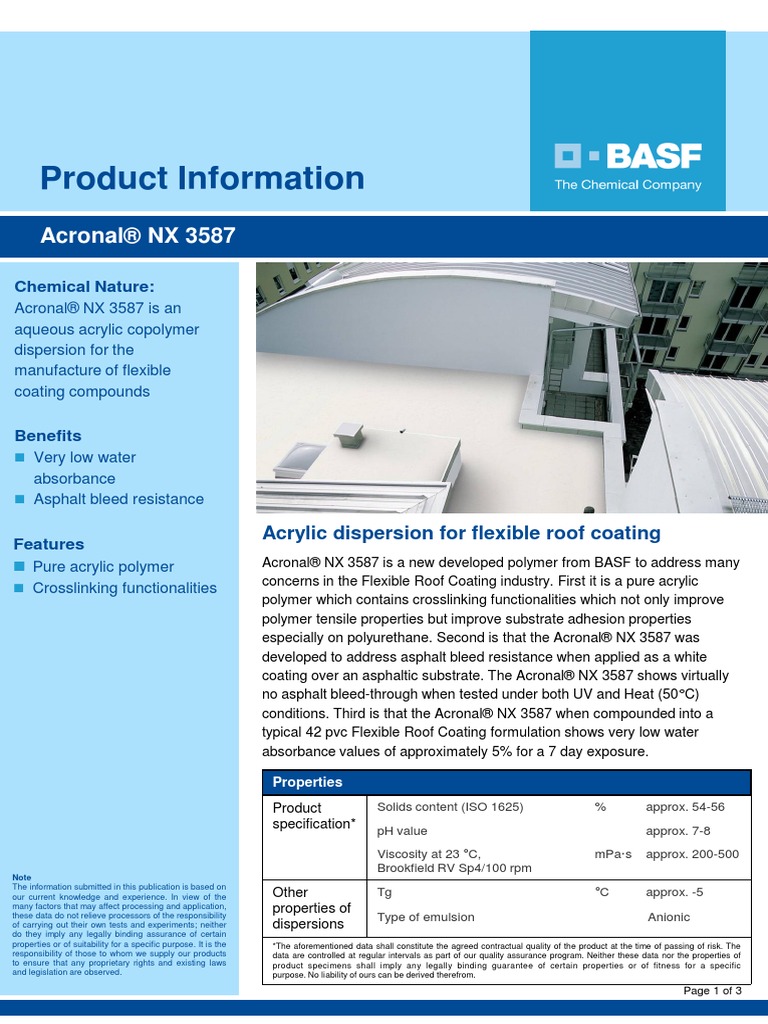 Acronal NX 3587 - Product Information | PDF | Poly(Methyl Methacrylate ...