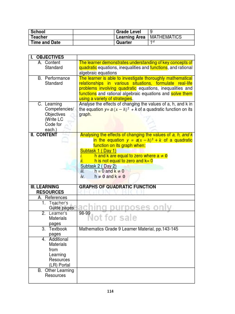 14A - Analyzing The Effects of Changing The Values of A, H and K of A ...
