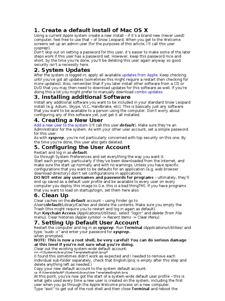 Create A Default Install of Mac OS X: Sysprep) | PDF | Computer Engineering | Areas Of Computer ...