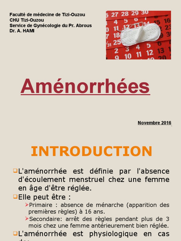 Aménorrhée | PDF | Cycle menstruel | Syndrome de Stein-Leventhal