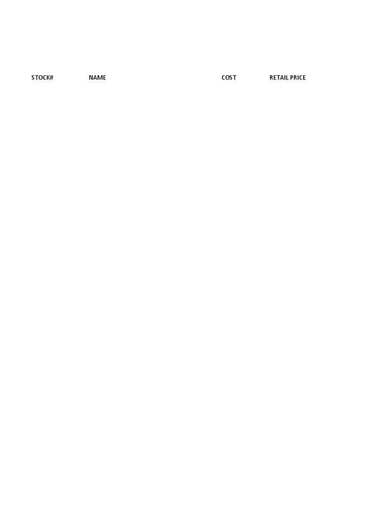 Stock# Name Cost Retail Price | PDF