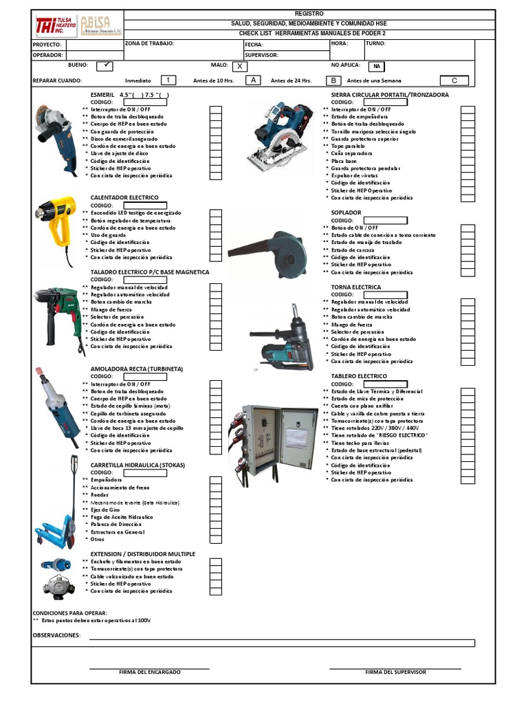 Check List Herramientas Manuales de Poder 2 PDF | PDF | Equipo | Bienes manufacturados