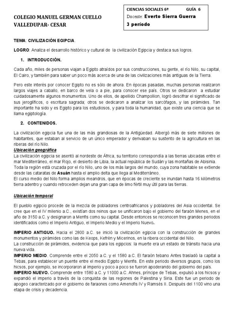 Guía de Estudio: Civilización Egipcia | PDF | Antiguo Egipto | Nilo