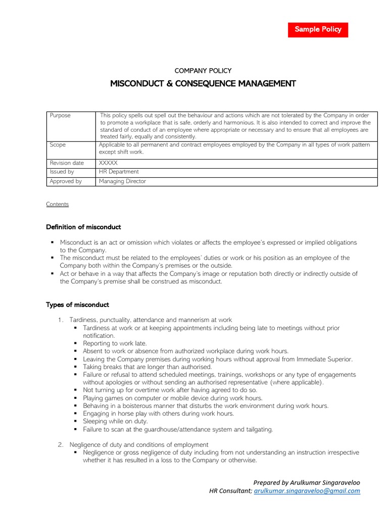 Company Policy - Misconduct & Consequence Management | PDF | Bribery ...