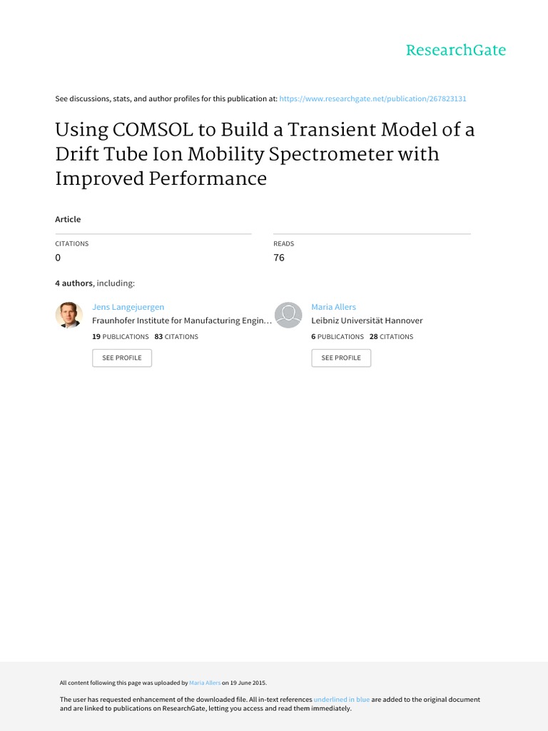 COMSOL Model for Drift Tube IMS Optimization | PDF | Ionization ...
