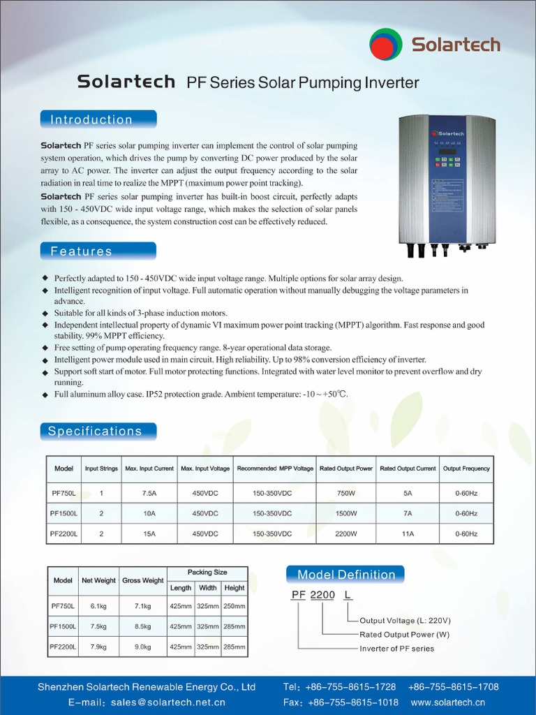 Solartech PF Series Solar Pumping Inverter PDF | PDF | Power Inverter ...