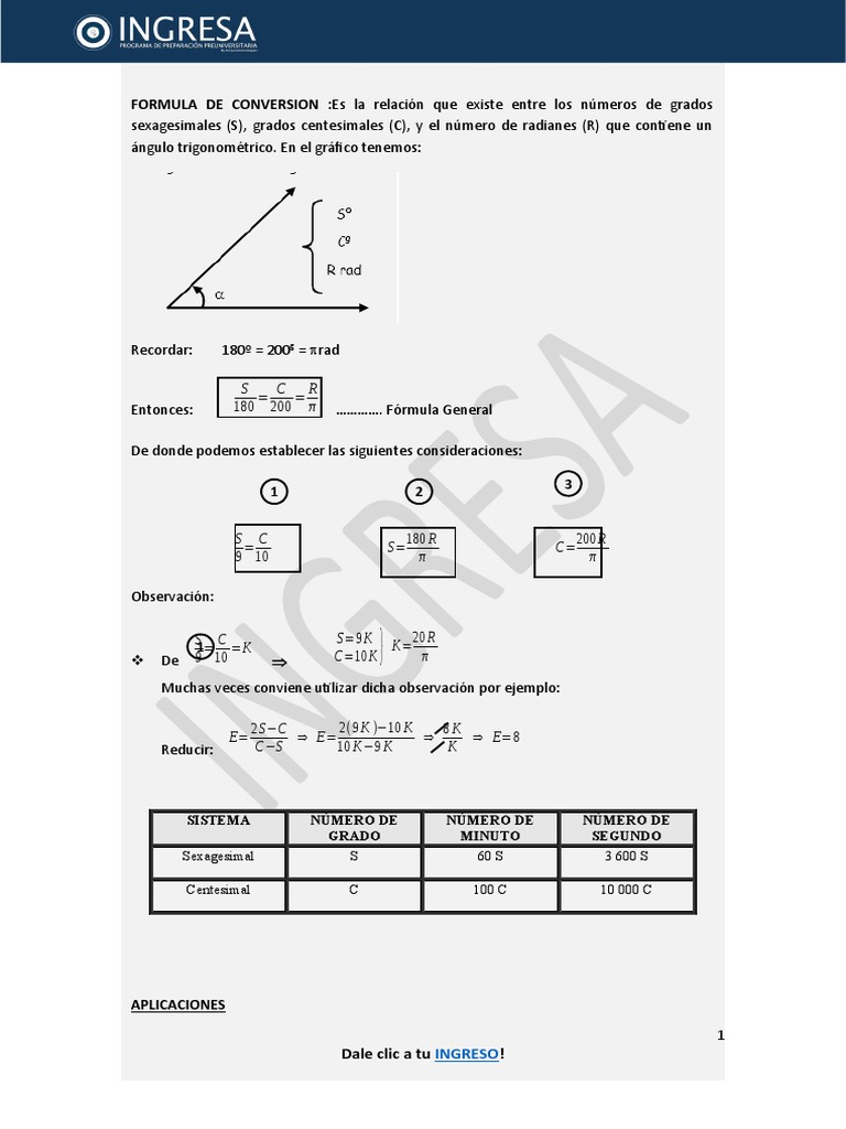 Fórmulas de Conversión de Ángulos | PDF | Sistema Internacional de ...