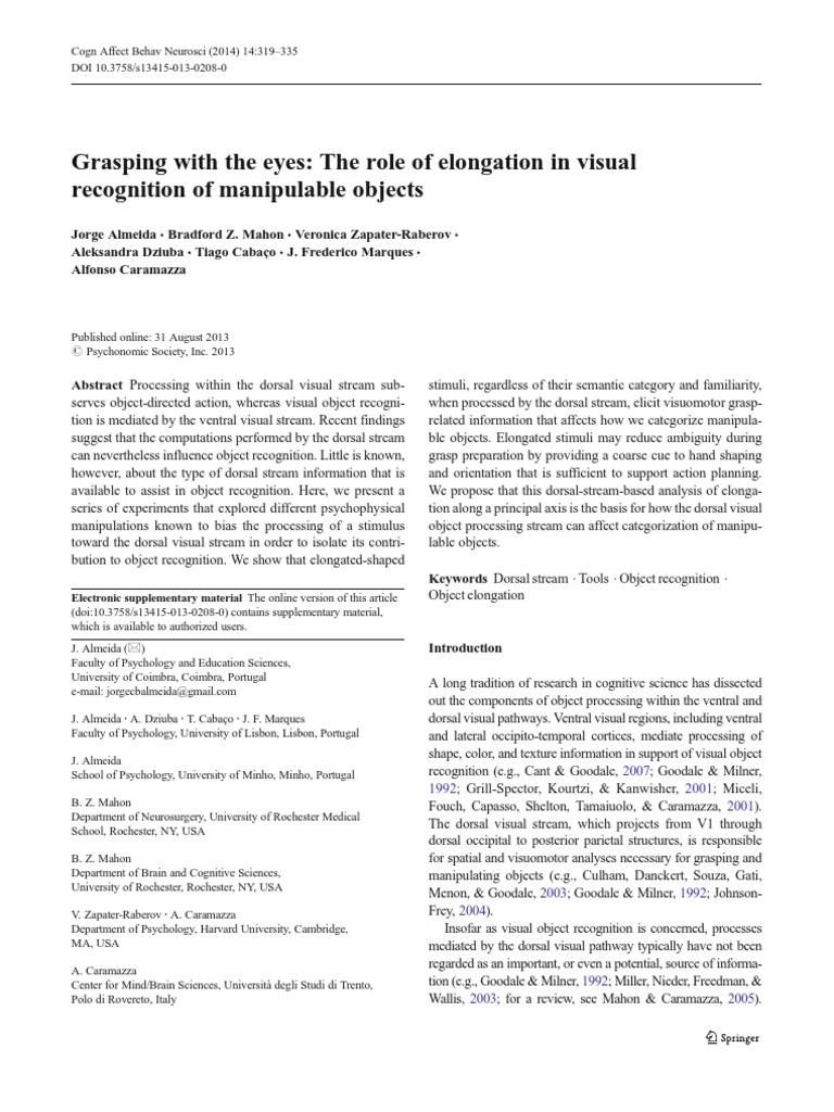 Grasping With The Eyes: The Role of Elongation in Visual Recognition of ...