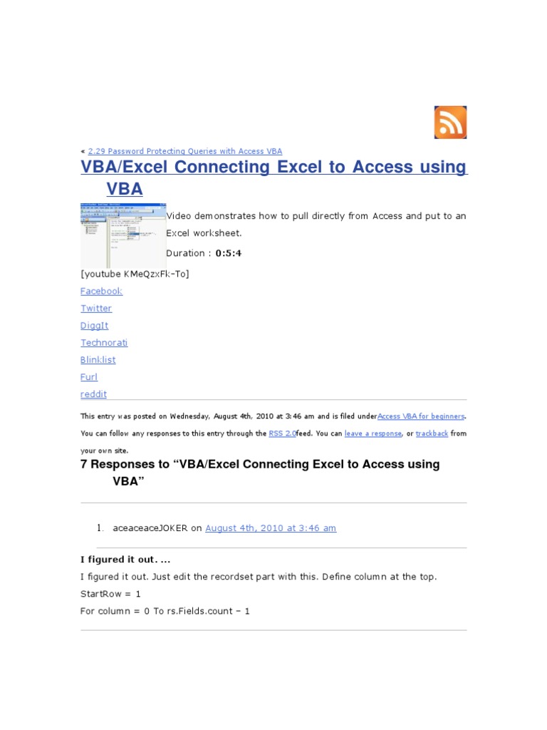 VBA For Beginners | PDF | Microsoft Excel | Active X Data Objects
