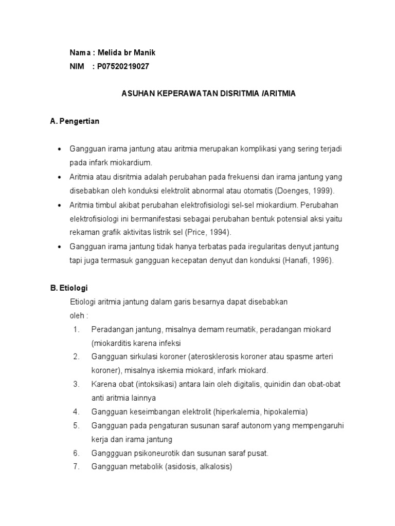 Askep Aritmia Melida BR Manik P07520219027 | PDF