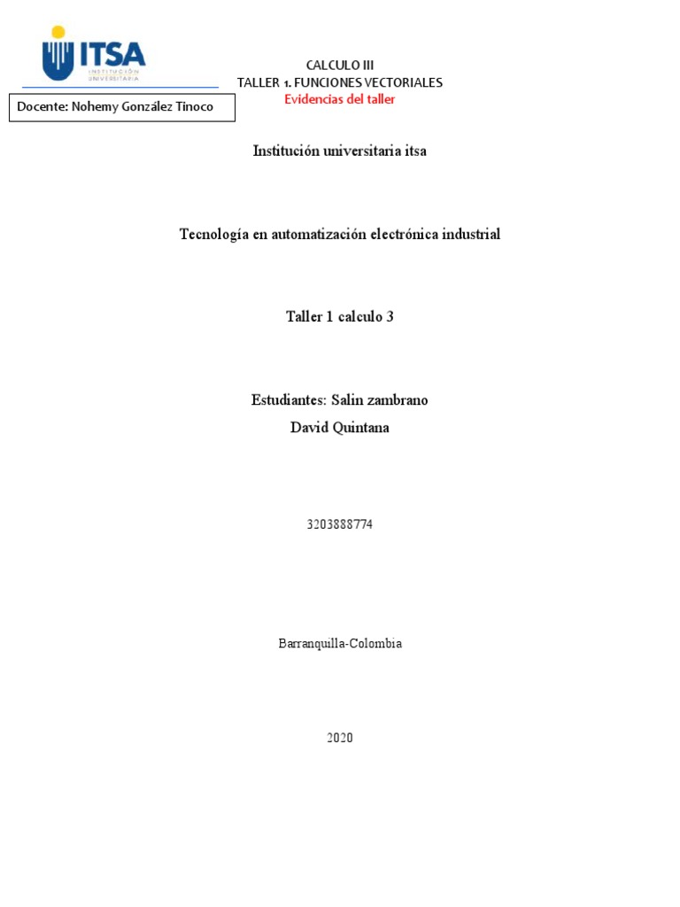 Taller I Funciones Vectoriales | Descargar gratis PDF | Cálculo multivariable | Vector Euclidiano
