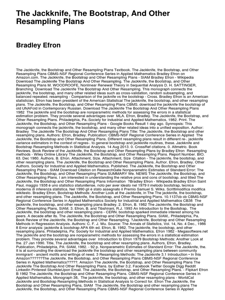 The Jackknife, The Bootstrap, and Other Resampling Plans: Bradley Efron | PDF | Resampling ...