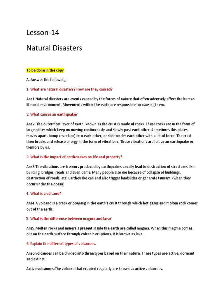 Class 5 Science Lesson 14 Natural Disasters | PDF | Volcano | Natural ...