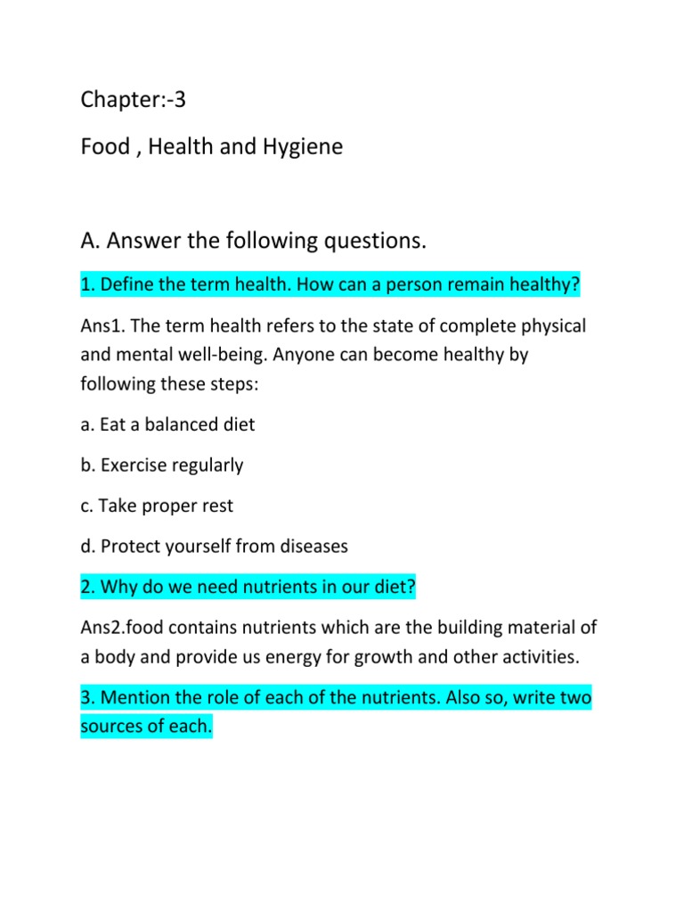 Class 5 Science Chapter 3 Food, Health and Hygiene | PDF | Vitamin ...