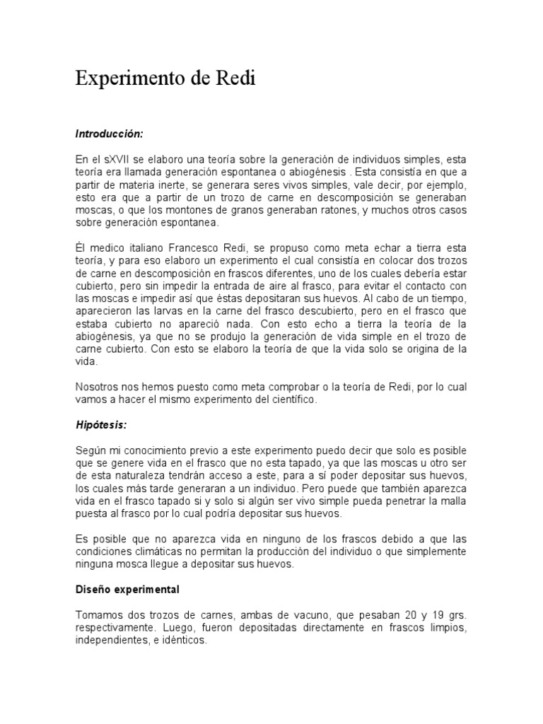 Experimento de Redi MAURICIO | PDF | Organismos | Naturaleza
