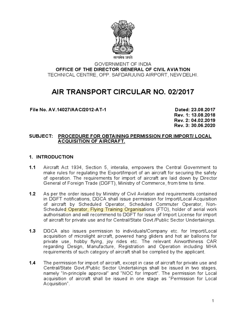 Air Transport Circular No. 02/2017 | PDF | Aircraft | Aerospace