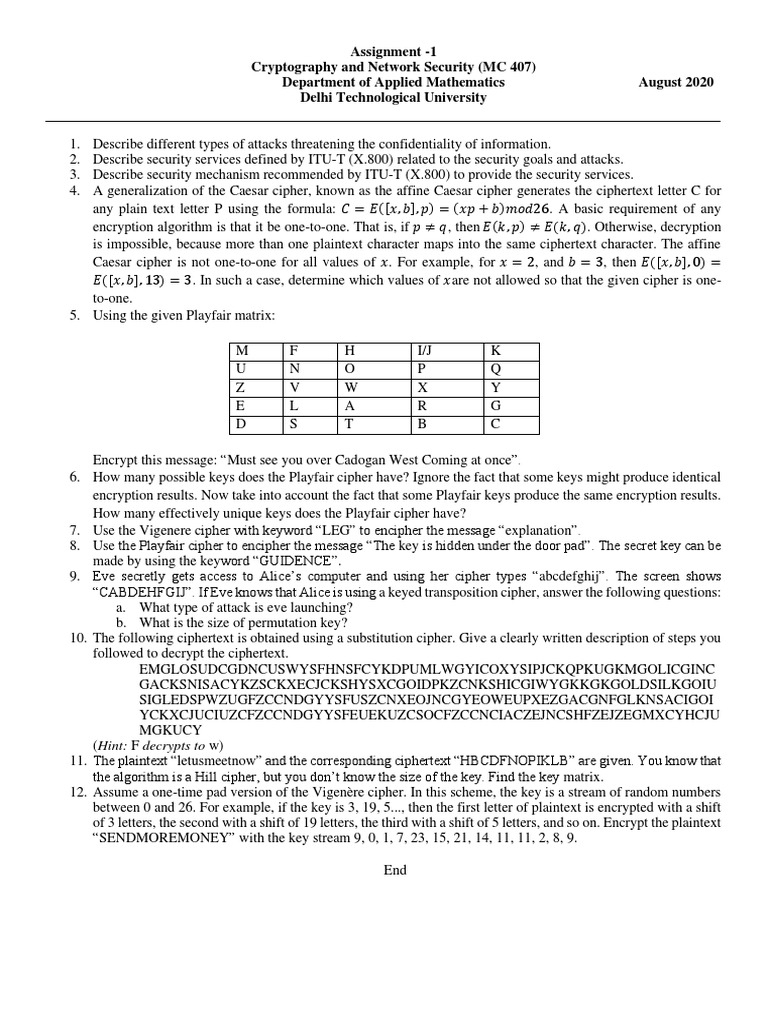Assignment 1 | PDF | Cipher | Cryptography
