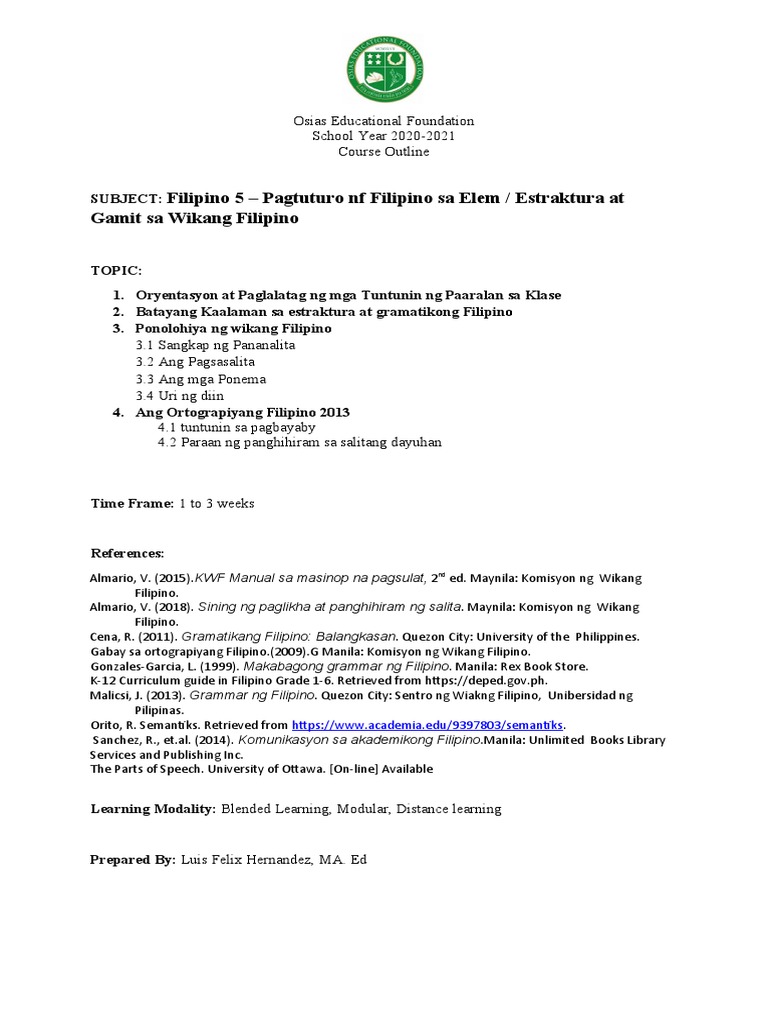 Pagtuturo NG Filipino Sa Elem Estraktua at Gamit Sa Wikang Filipino | PDF