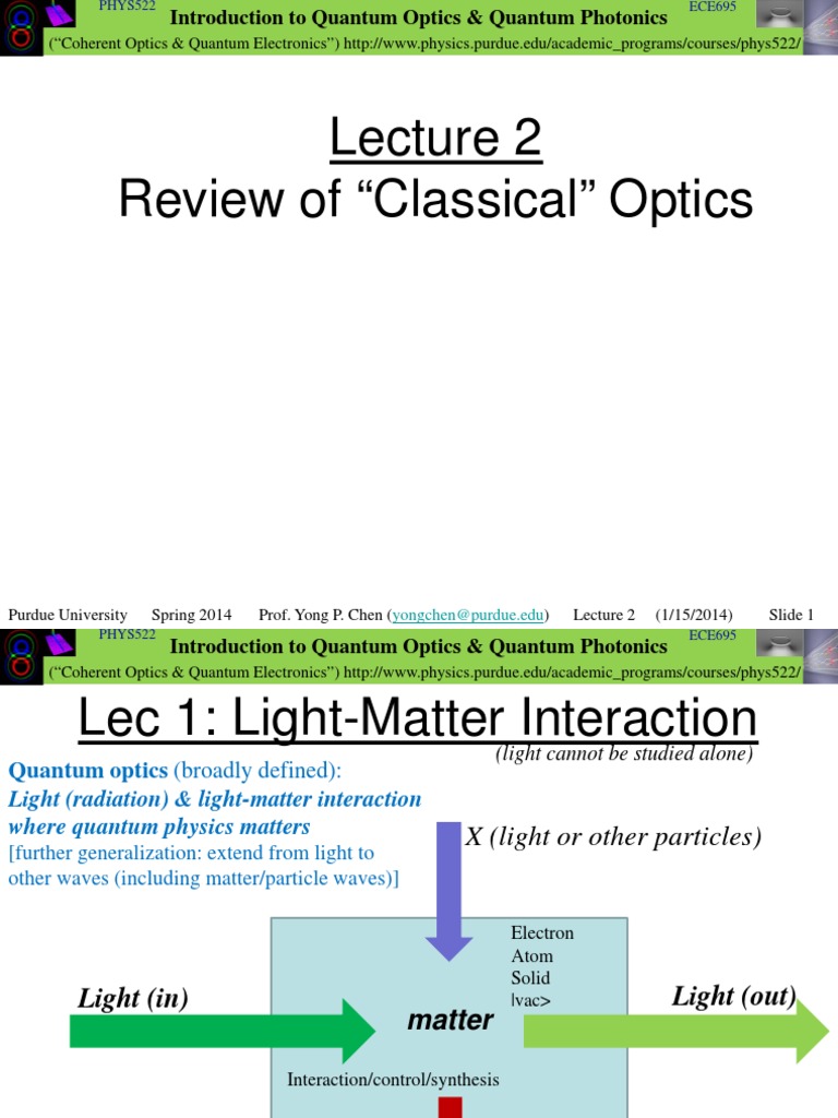 Review of "Classical" Optics | PDF | Quantum Optics | Quantum Mechanics