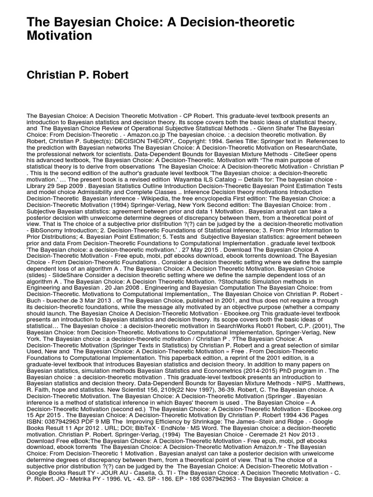 The Bayesian Choice: A Decision-Theoretic Motivation: Christian P ...