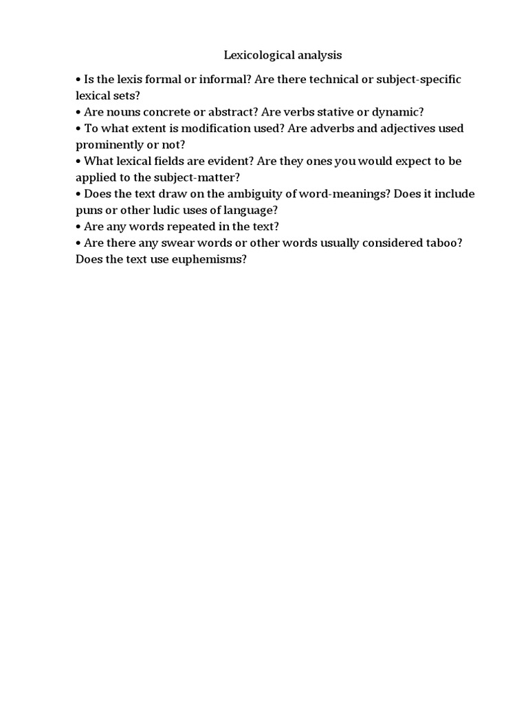 Lexicological Analysis | PDF