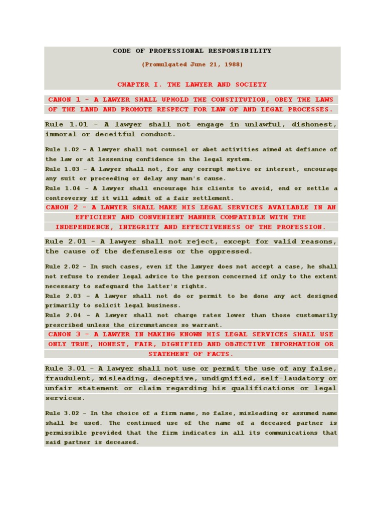 Code of Professional Responsibility | PDF | Lawyer | Practice Of Law