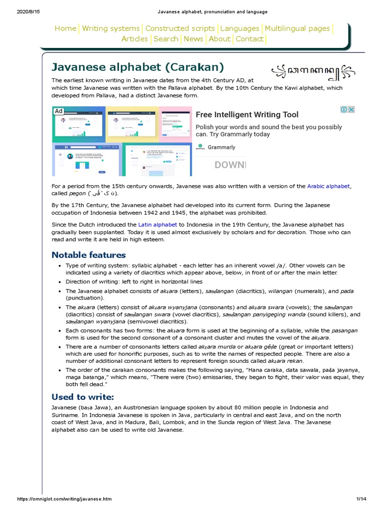 Javanese Alphabet, Pronunciation and Language | Download Free PDF ...