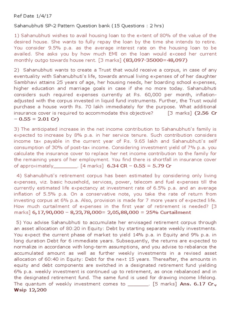 Financial Planning Questions Bank | PDF | Financial Services | Economies