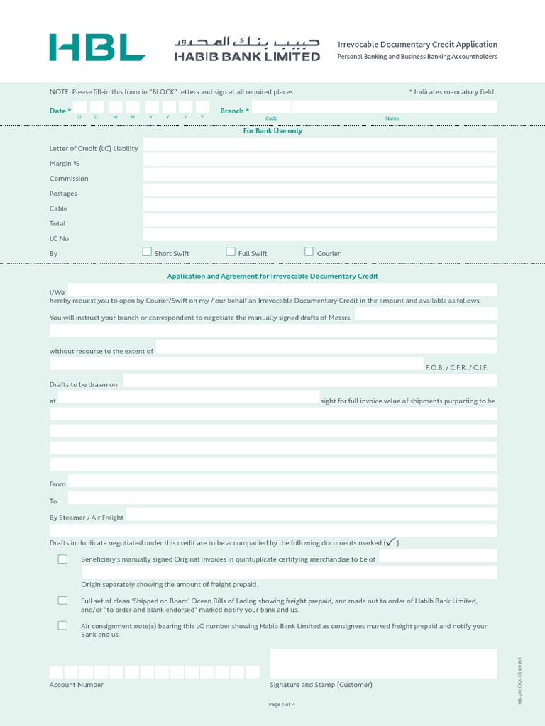 Irrevocable Documentary Credit Application | PDF | Letter Of Credit ...