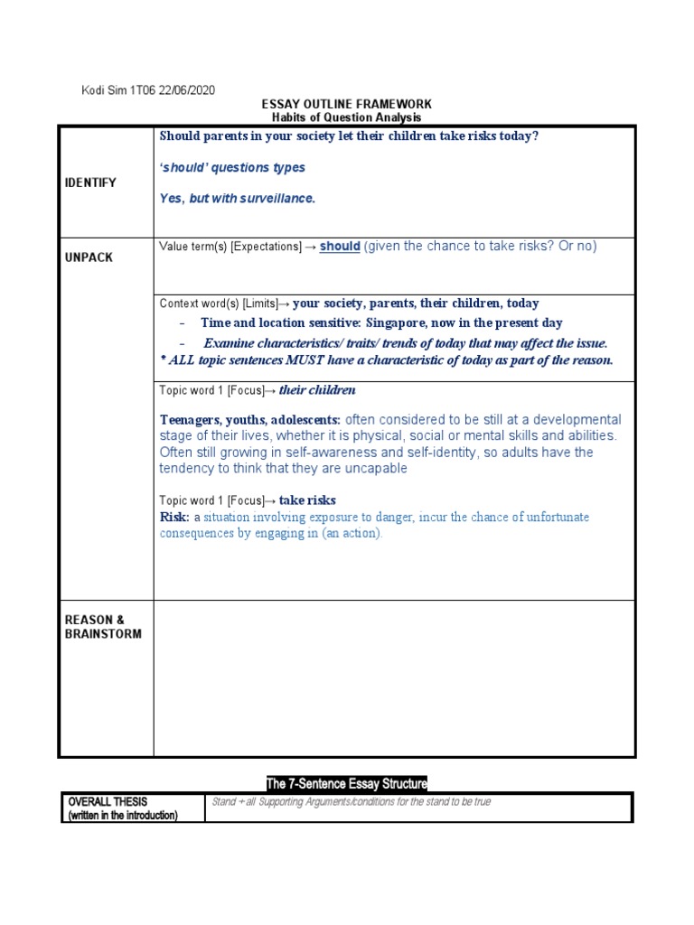 CA2 Essay Plan Template | PDF | Risk | Adolescence