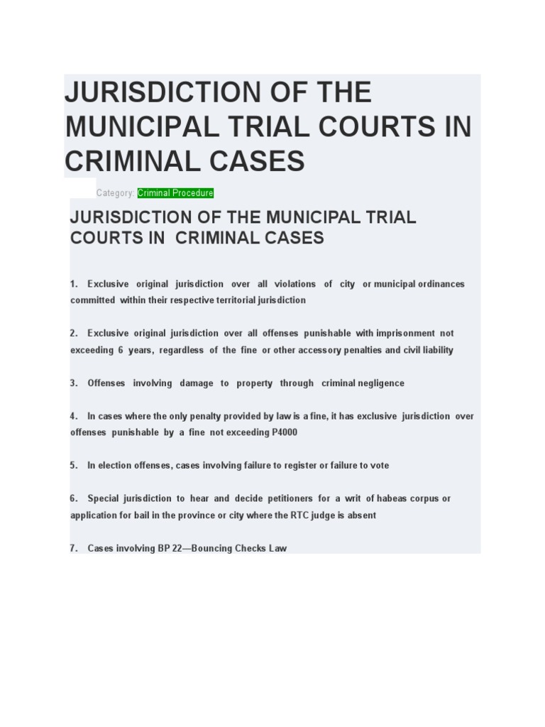 MTC and RTC Jurisdiction in Criminal Cases | PDF | Law | Social Science