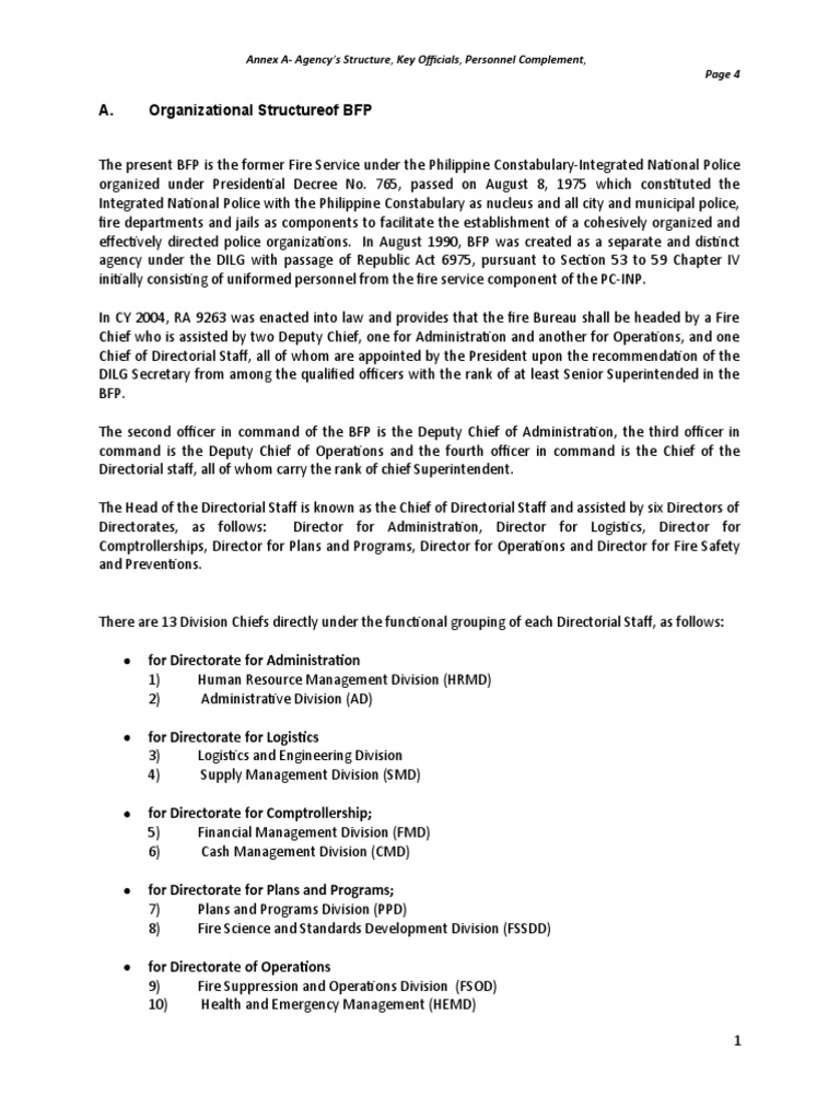 Annex A Organizational Structure of BFP | PDF | Law Enforcement | Crime ...