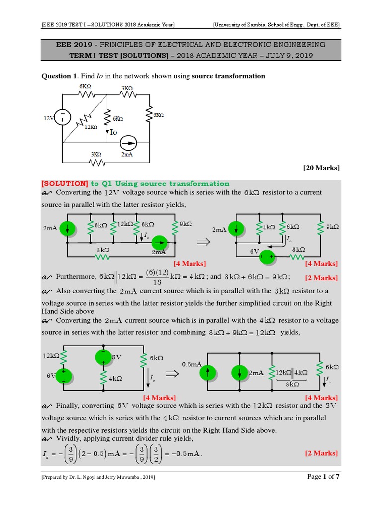 Eee 2019 Test I 2018 Academic Year Solutions Pdf Pdf Volt