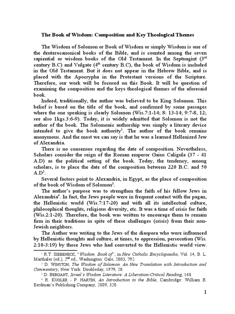 The Book of Wisdom: Composition and Key Theological Themes: RD TH | PDF ...