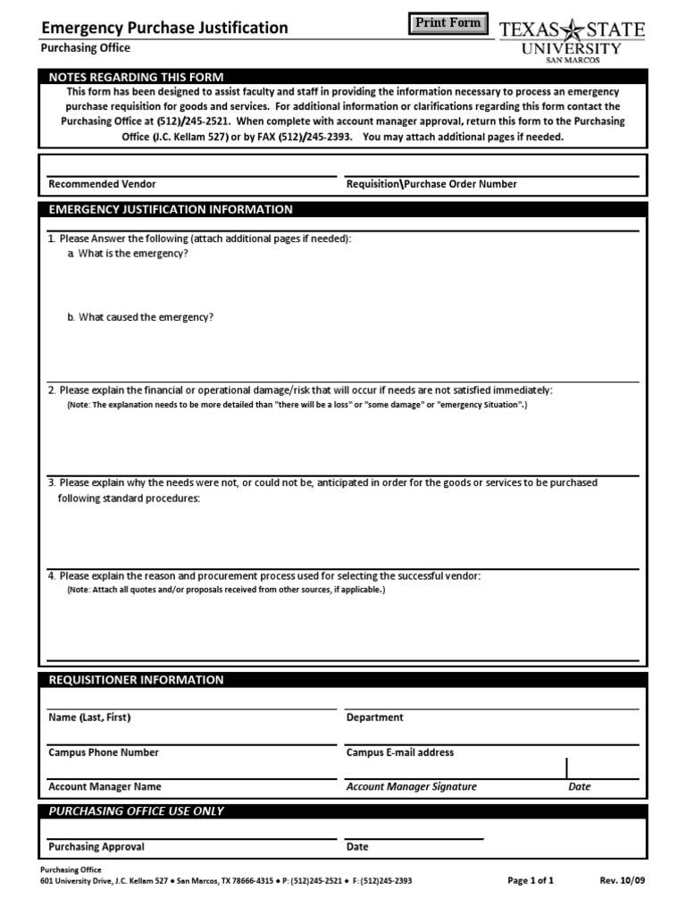 Emergency Purchase Justification Form | PDF