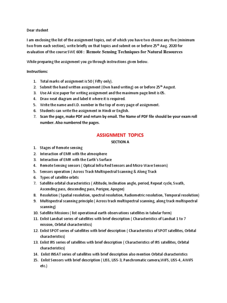 Remote Sensing Assignment Guidelines | PDF | Remote Sensing ...