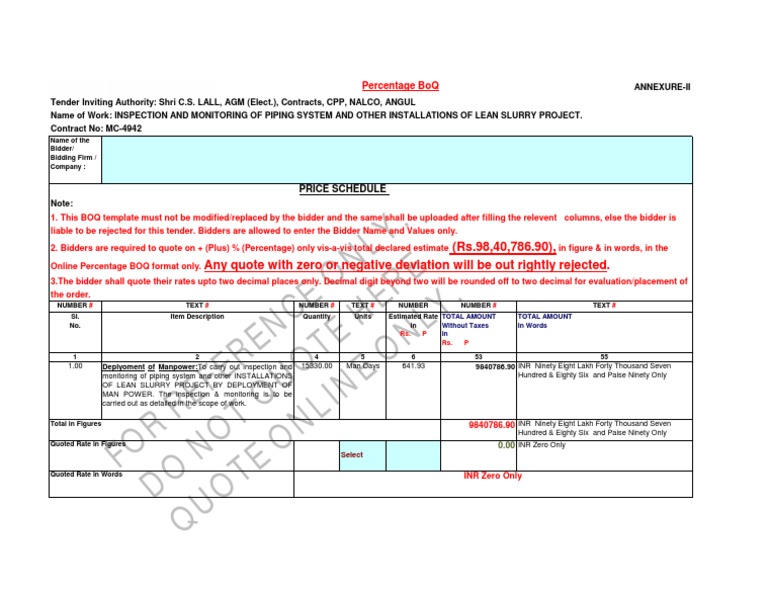 V3 BOQ Percentage Template | PDF