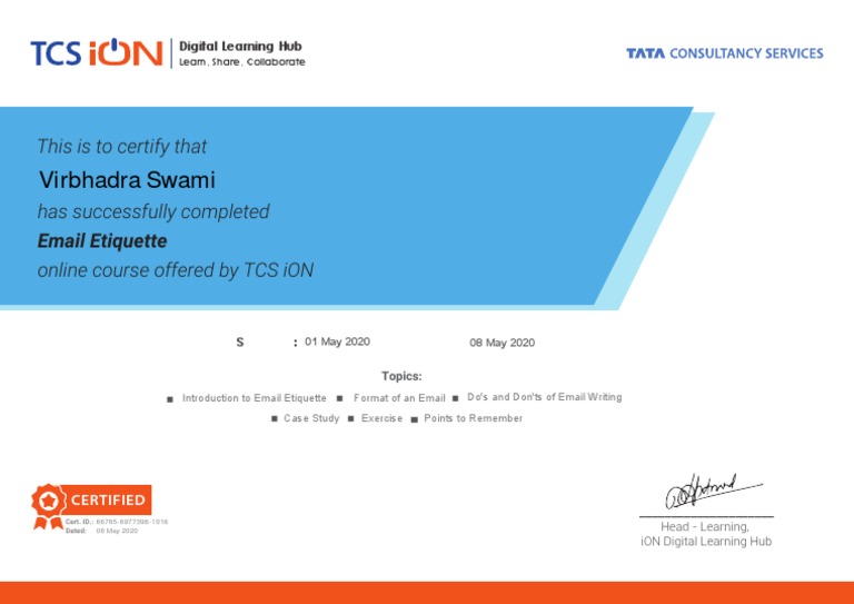 Tcs Certificate | PDF