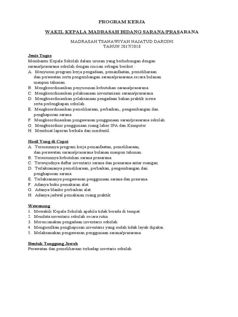 Program Kerja Sarpras | PDF