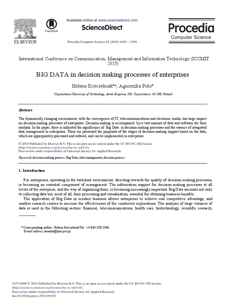 Big Data in Decision Making Processes of Enterprises | PDF | Big Data ...