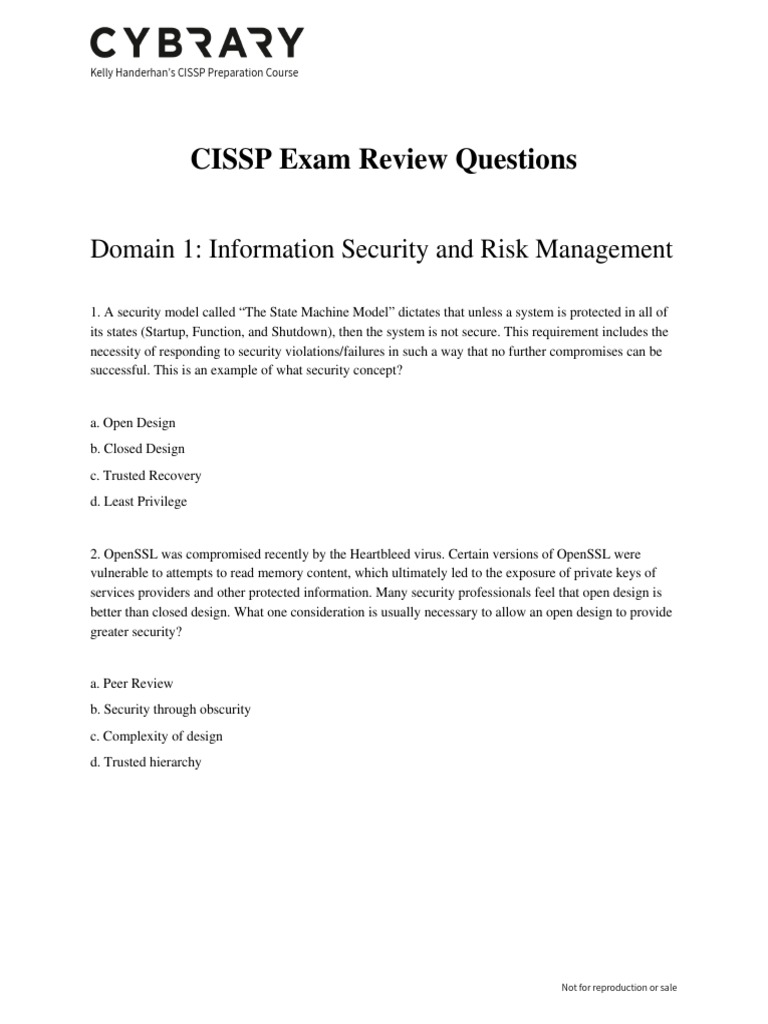 CISSP Domain 1 Exam Review Questions | PDF | Public Key Cryptography ...