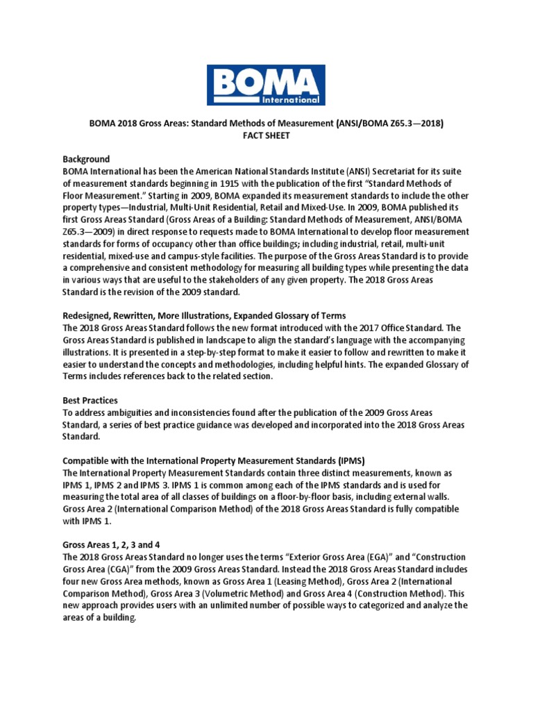 BOMA 2018 Gross Areas Fact Sheet | PDF | Computing | Computing And ...