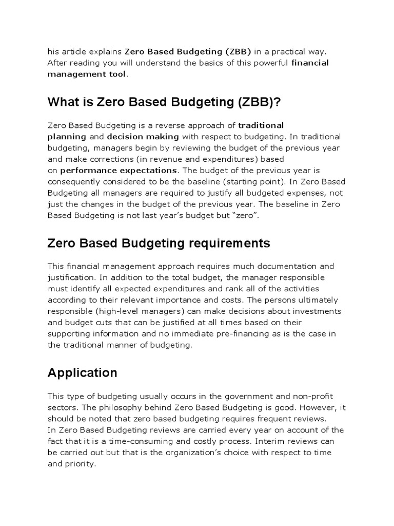 What Is Zero Based Budgeting (ZBB) ?: Management Tool | PDF | Budget ...