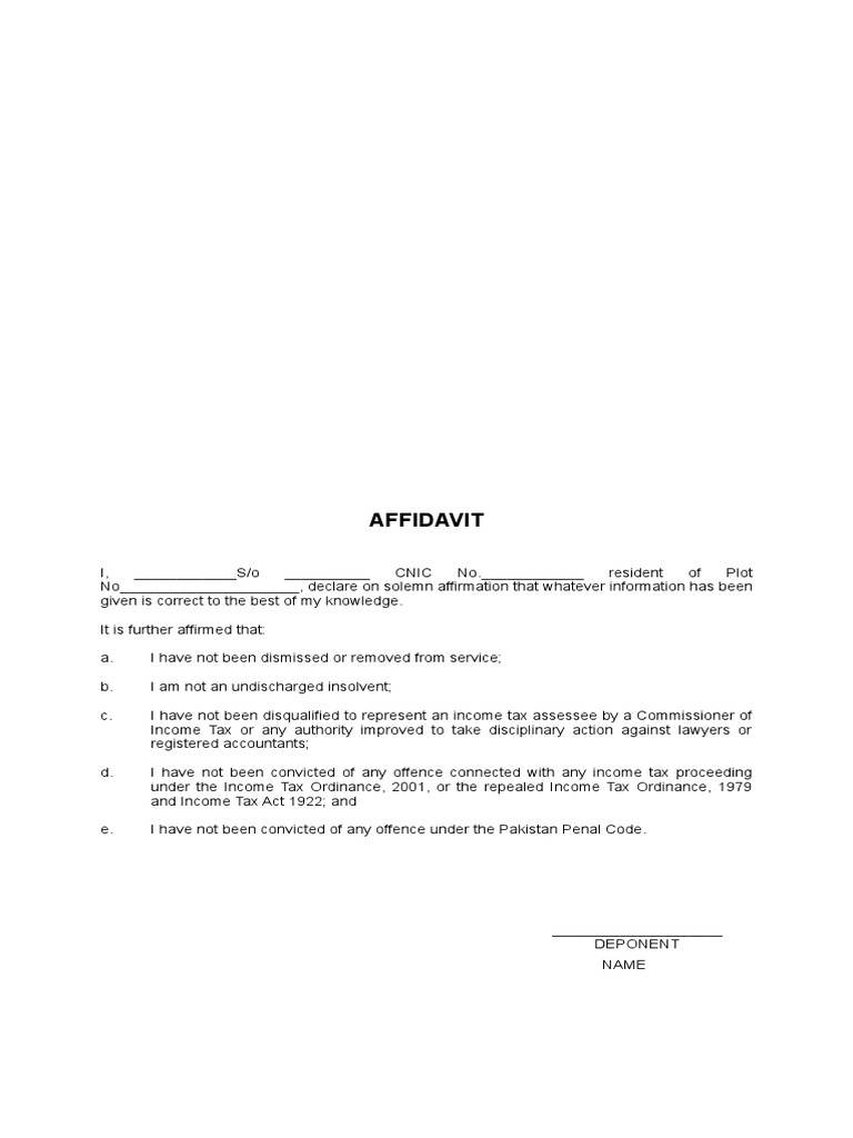 Income Tax Affidavit Format Pakistan | PDF