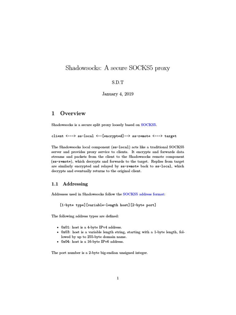 Shadowsocks: A Secure SOCKS5 Proxy: 1 Overview | PDF | Key (Cryptography) | Encryption