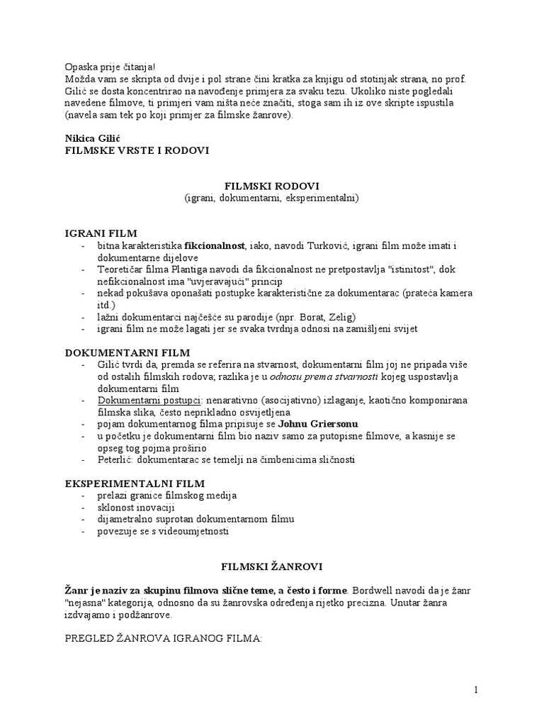 Gilić - Filmske Vrste I Rodovi | PDF