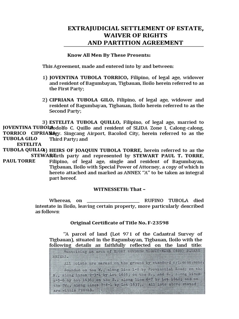 Extrajudicial Settlement of Estate | PDF | Inheritance | Property Law