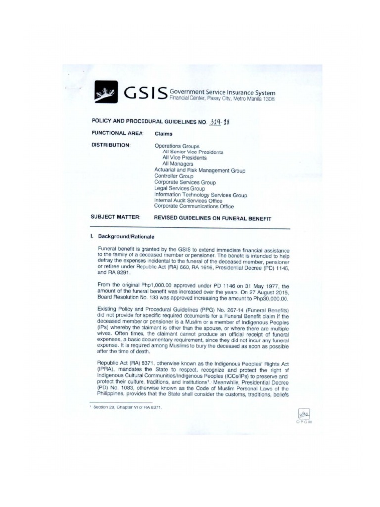 Sample Guidelines - Funeral Benefit | PDF