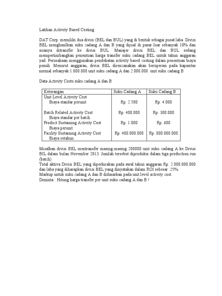 Latihan 4 Activity Based Costing | PDF
